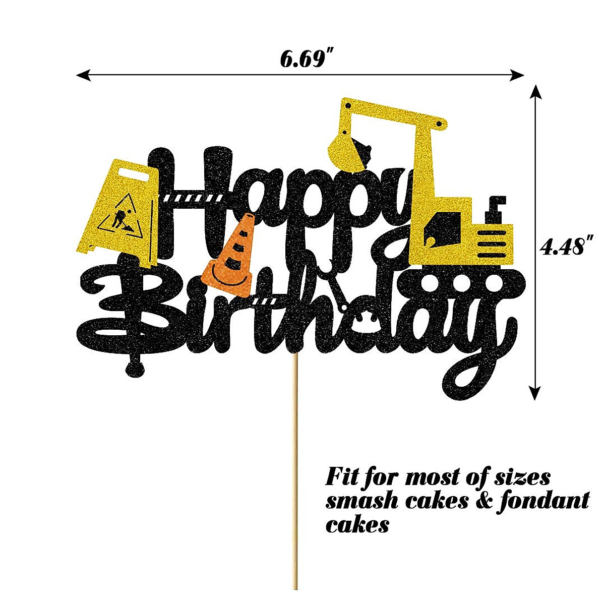 Glorymoment Excavator Birthday Cake Topper, Construction Cake Topper Decorations for Children Excavator Engineering Theme Cake, Construction Theme Kids Birthday Party Decoration (6.7’’x4.49’’)