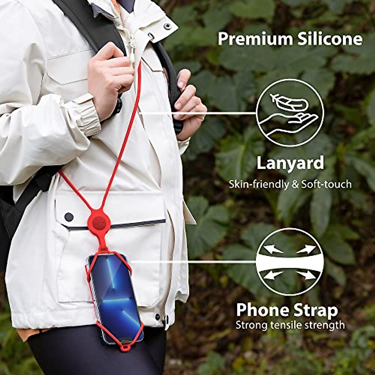 Bone】Cell Phone Lanyard Crossbody, Adjustable Shoulder Neck Strap Silicone Phone Holder, Multifuctional Crossbody for Women Man, Compatible with Most Smartphones 4.7"-7.2" Crossbody Phone Tie 3