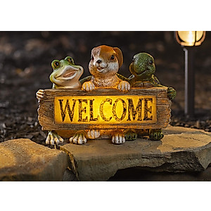 VP Home Flocked Welcome Gnome with Lantern Solar Powered LED Outdoor Decor Garden Light Welcome gnome Statues Outdoor gnome Decor Funny Figurine Decor for Outside Patio, Yard, Lawn
