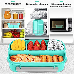 Amathley Lunch Box Kids,Bento Box Adult Lunch Box,Lunch Containers for Adults/Kids/Toddler,1300ML-4 Compartment Bento Lunch Box,Microwave & Dishwasher & Freezer Safe,BPA Free (Green)