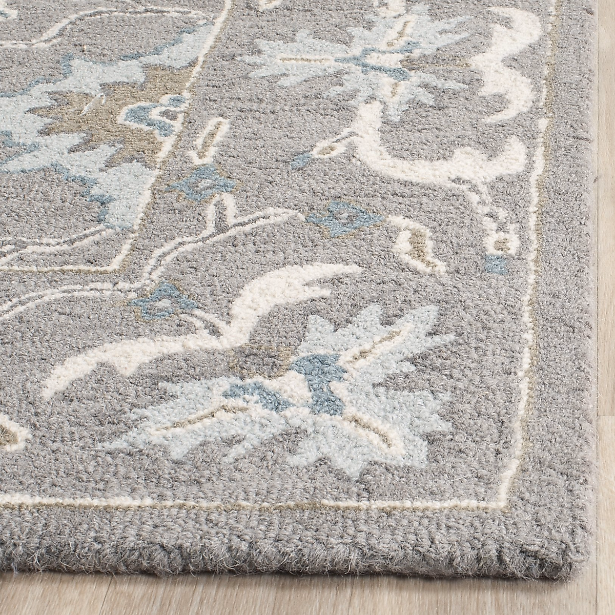 SAFAVIEH Blossom Collection Area Rug - 8'9" x 12', Grey, Handmade Wool, Ideal for High Traffic Areas in Living Room, Bedroom (BLM218A)