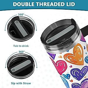 FRCSDIY Colorful Love Insulated Tumbler with Handle and Straw Lid,40oz Leakproof Stainless Steel Cup BPA-Free Water Bottle