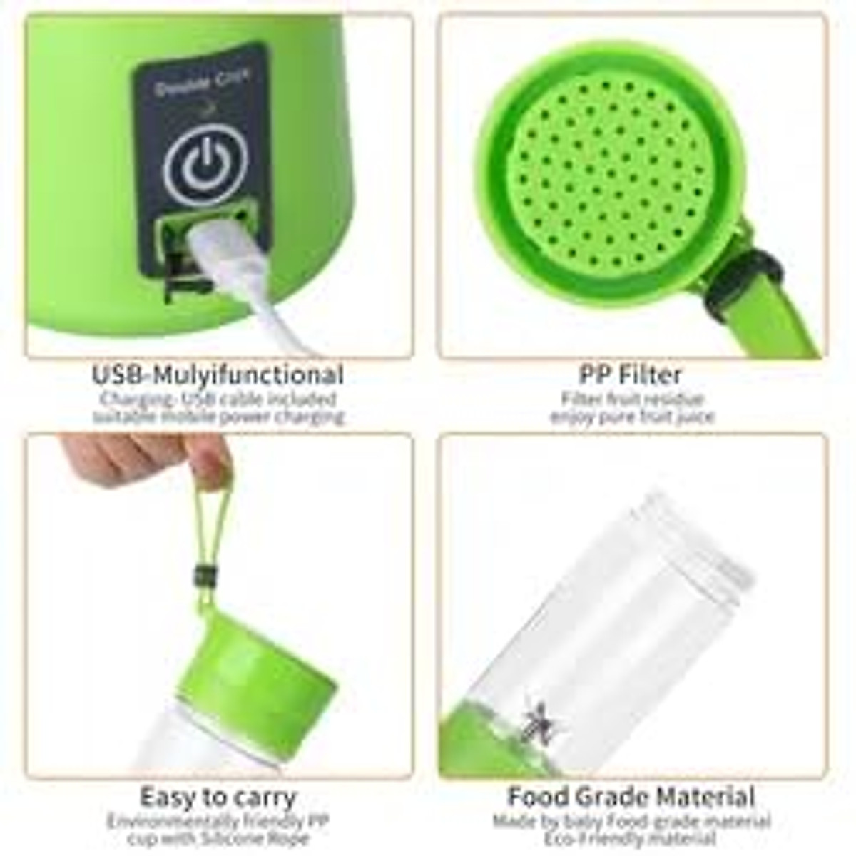 UgenixPRO® Electric USB Portable Juicer Mini Blender and Smoothies Six Blades Great for Mixing Portable Blender (Green)