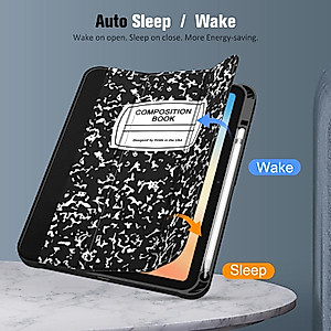 Fintie SlimShell Case for iPad 10th Generation 10.9 Inch Tablet (2022 Release) - Flexible Soft TPU Stand Back Cover with Pencil Holder, Auto Sleep/Wake, Composition Book Black