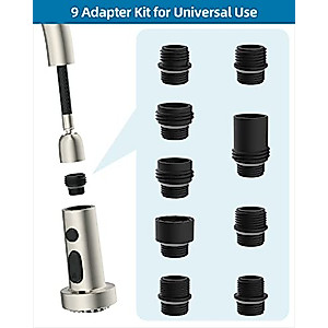 Hygie Rinse Pull Down Faucet Sprayer Head 3 Function Sink Faucet Head Replacement with 9 Adapters Compatible with Moen Delta Kohler Faucet Head, Brushed Nickel
