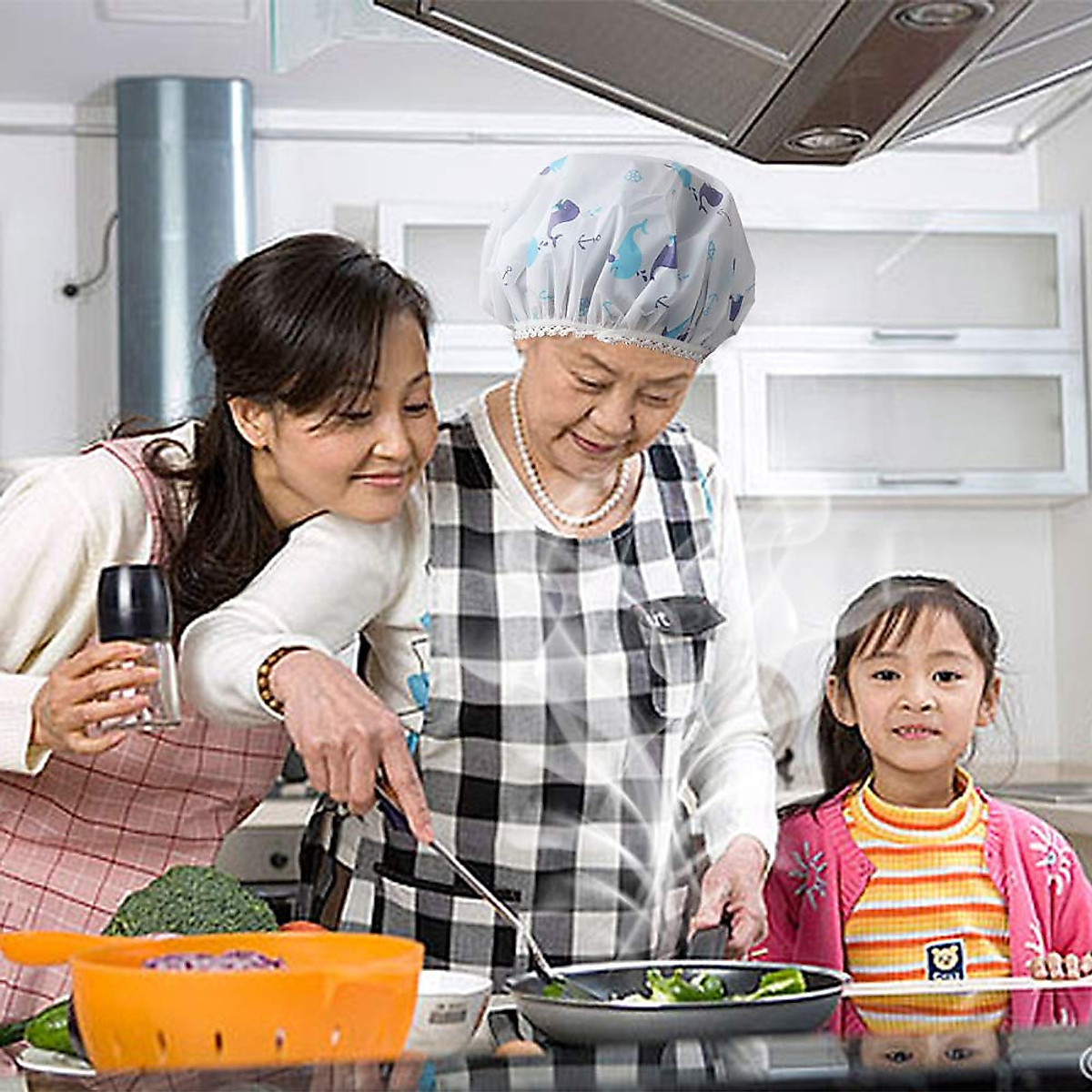 11 Pieces Waterproof Shower Caps Elastic Reusable Plastic Bathing Hair Cap Lady Salon Hat for Kids Girls and Women, Assorted Patterns