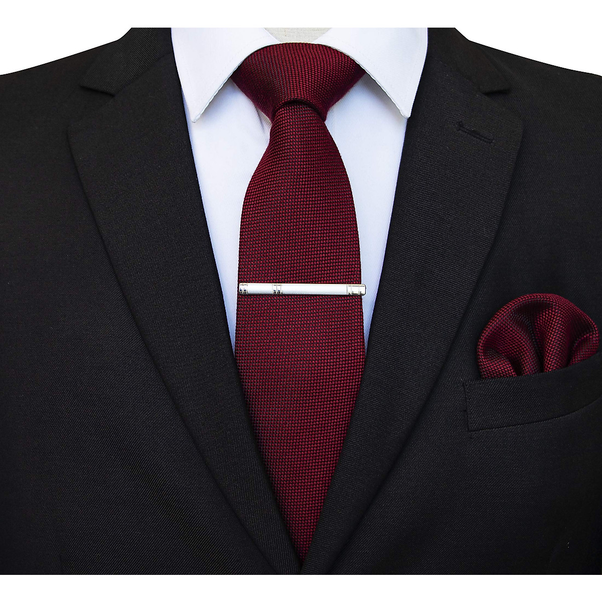 JEMYGINS Burgundy Wool Tie Cashmere Necktie and Pocket Square with Tie Clip Sets for Men(3)