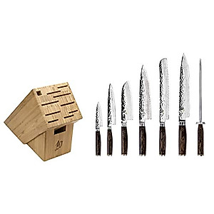 Shun Premier 8 Piece Professional Block Set, Features 6 Shun Premier Knives, Honing Steel and 11-Slot Bamboo Knife Block, Handcrafted Japanese Knife Set, Pakkawood Handles