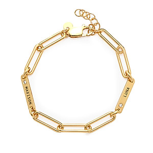 Oak & Luna - Personalized Ivy Name Paperclip Chain Braceket with Custom Inscriptions - Engraved Gift for Her, Women, Mom - Custom Jewelry for Mother's Day, Christmas, Birthday (Gold Vermeil, With Diamond)