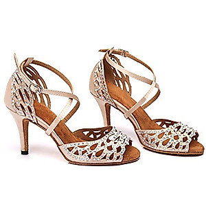 Minishion Women's Latin Salsa Cut-Out Nude Satin Dance Shoes Wedding Sandals US 7