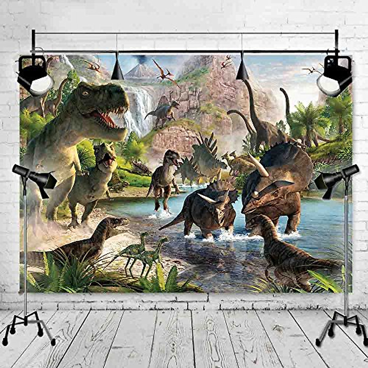 Jurassic Dinosaur Party Decoration Backdrop Photography Dinosaur Kingdom Children Birthday Party Banner Jungle Safari Animals Baby Shower Photo Background 5x3ft Cake Table Photo Booth Vinyl