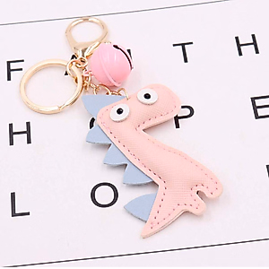 ASSHO 3PCS Handmade Dinosaur Keychain for Women Girl Girlfriend Keys Accessories Pedant Cute Bell（includes blue，pink and grey）