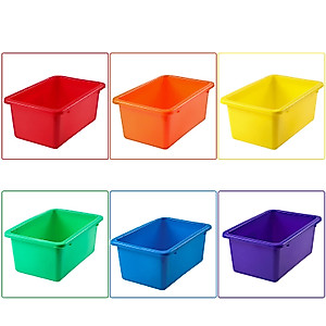 Outus 24 Pack Book Bins for Classroom Plastic Cubby Bins Toy Bins for Kids Storage and Organizer Containers with 120 Pcs Self Adhesive Label for Classroom Library School Office Home