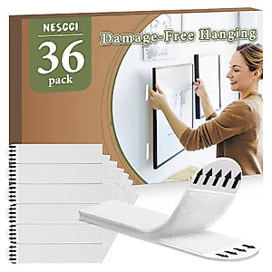 NESCCI Picture Hanging Strips,Picture Hanger Kit,Removable Damage Free,Picture Hanging Hooks,Used for Frame Hanging and Holiday Decorations.White,18-Pairs (36 Strips)