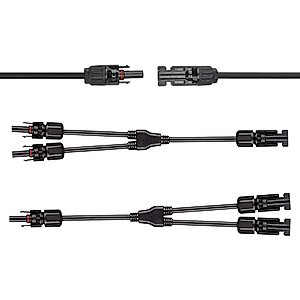PFCTART Y Branch Solar Wiring Connector Plug, Panel Splitter Connectors and Wires Accessories Charge Controller Kit Solar Cable for Combiner Box (12AWG 1 Pair M/FF+F/MM)