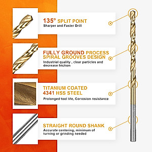 AugTouf Titanium Small Drill Bits Set (60 pcs), 4341 HSS 135° Micro Drill Bits for Wood, Metal, Steel, Plastic, Aluminum Alloy, 3/64"-1/8"