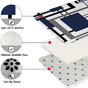 Izayoi 4 Pcs Geometric Shower Curtain Sets Non-Slip Rugs Bath Mat, Toilet Cover, U-Shaped Mat, Abstract Modern Shower Curtain with 12 Hooks, Blue Bathroom Set