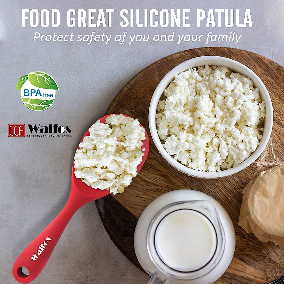 Walfos Silicone Rice Paddle Set of 2 - Non Stick Rice Spoon, Heat Resistant to 446°F, Strong Steel Core, Perfect for Rice/Mashed Potato, Food Grade, BPA Free and Dishwasher Safe