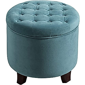 Homepop Home Decor | Upholstered Round Velvet Tufted Foot Rest Ottoman | Ottoman with Storage for Living Room & Bedroom | Decorative Home Furniture, Teal