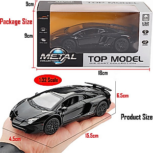 iLooboo Alloy Collectible Black Lambo Toy Car Model Pull Back Die-Cast Vehicle with Lights and Sound