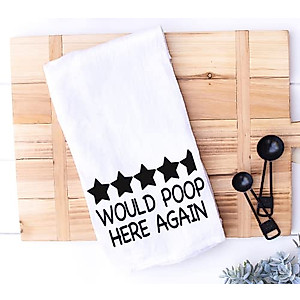 Handmade Funny Kitchen Towel - Would Poop Here Again - 100% Cotton Funny Hand Towel for Bathroom - 28x28 Inch Perfect for Housewarming-Christmas-Mothers’ Day-Birthday Gift