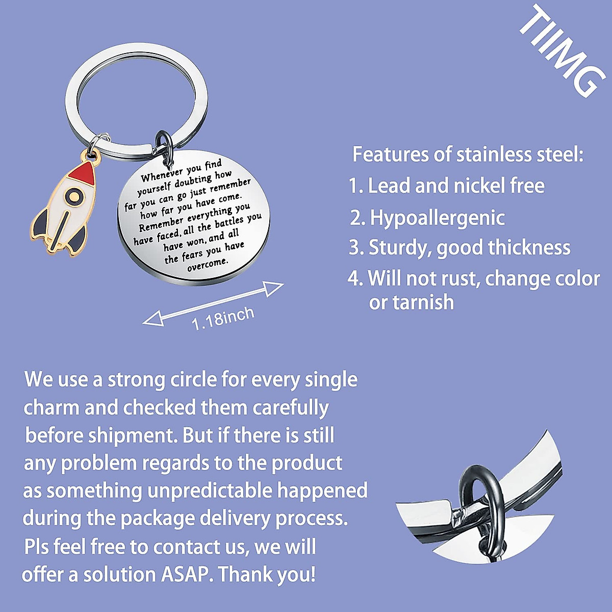 TIIMG Rocket Inspirational Quote Keychain Astronomy Gift Rocket Space Ship Jewelry Sci-Fi Gift (Rocket whenever)