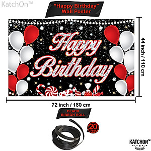 KatchOn, XtraLarge Red Happy Birthday Banner - 72x44 Inch | Red and Black Birthday Decorations | Happy Birthday Banner Red and Black | Happy Birthday Sign for Backdrop | Birthday Party Decorations