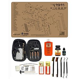 EDOG Range Warrior 27 Pc Gun Cleaning Kit - Compatible with Kimber 1911 Compact & Pro - Tan - Schematic (Exploded View) Mat, Range Warrior Universal .22 9mm - .45 Kit & Tac Book Accessories Set