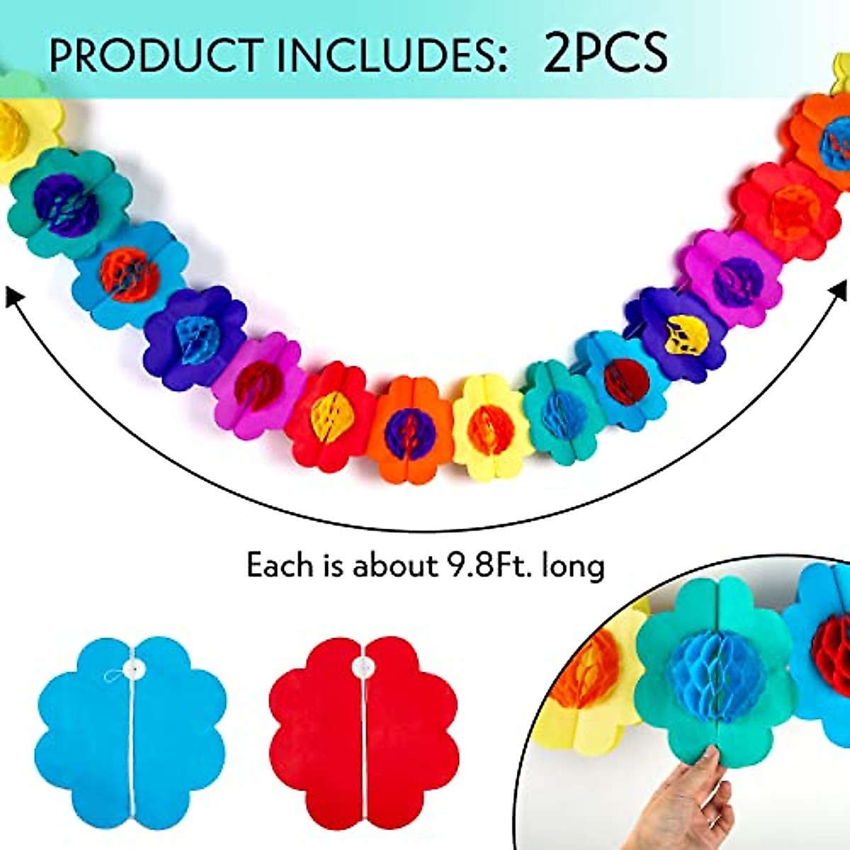 FUTUREPLUSX 3PCS Mexican Tissue Hibiscus Garland Flower Banners for Luau Party Fiesta Party Mexican Hanging Decorations