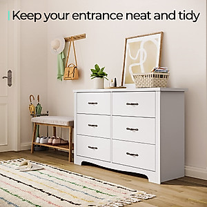 LINSY HOME 6 Drawer Double Dresser, White Dresser for Bedroom, Dresser Organizer, Chest of Drawers for Bedroom with 6 Drawers with SGS Certification