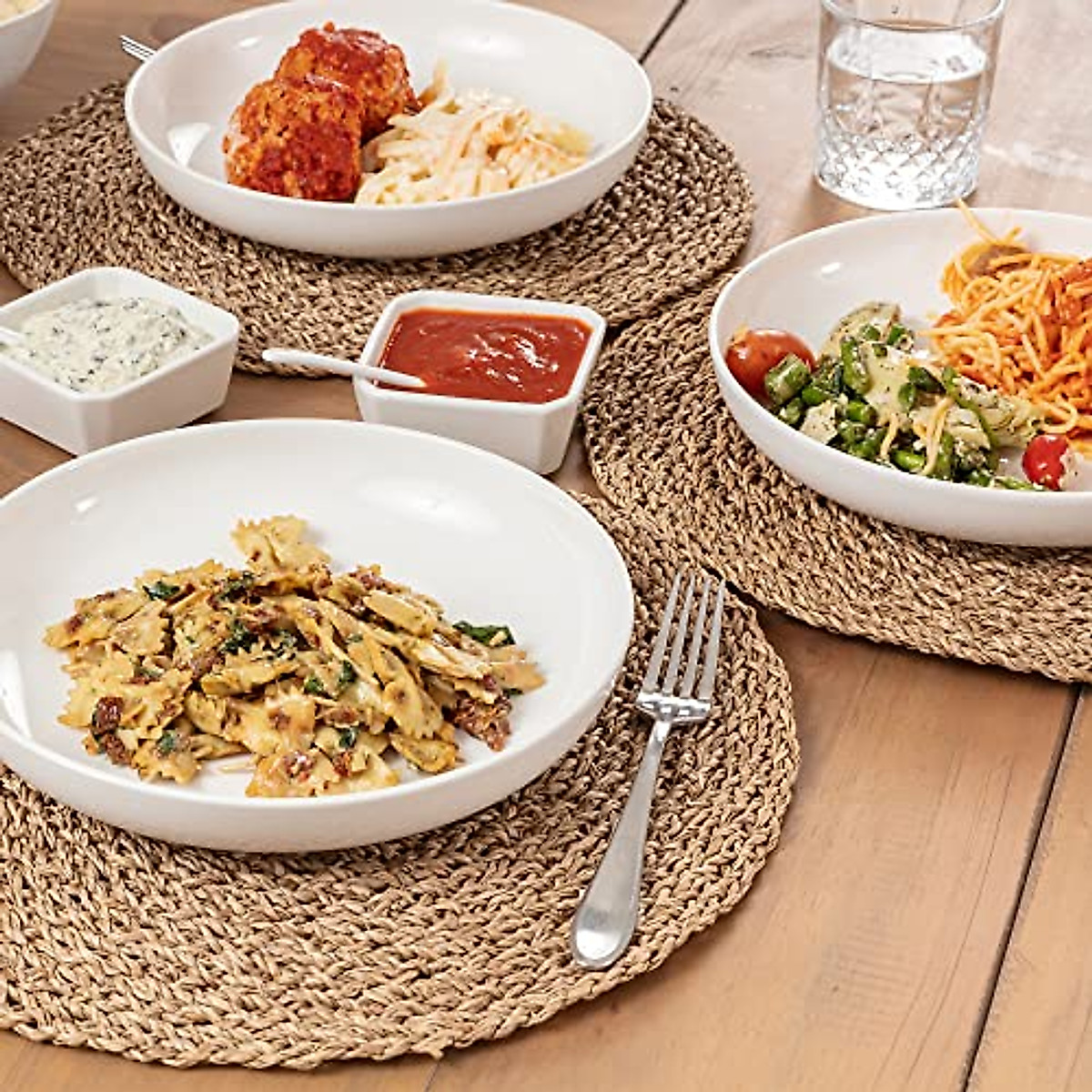 FAMHH 42 Oz Porcelain Large Pasta Bowl Set – Wide & Shallow for Salad Bowls, Soup Bowls, Pasta Bowls – 9.5x1.75 In. Ceramic Bowls Dish Set of 6 – Dishwasher & Microwave Safe Dinnerware Sets