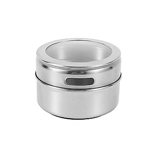 Beeyoka Magnetic Spice Jars,12 Pcs Stainless Steel Spice Tins with Lid and Small Holes for Sprinkle Rust Free Easy to Clean Includes 94 Labeling Stickers