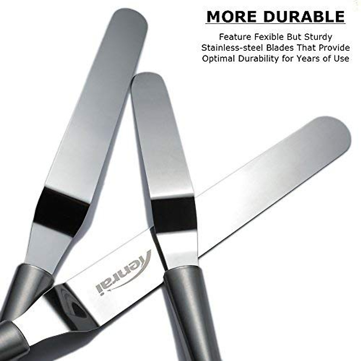 Tenrai Metal Icing Spatula Set Stainless Steel Cake Knife Offset Professional Tool for Decorating Cakes (Length: 6 8 10 Inch, Silver)