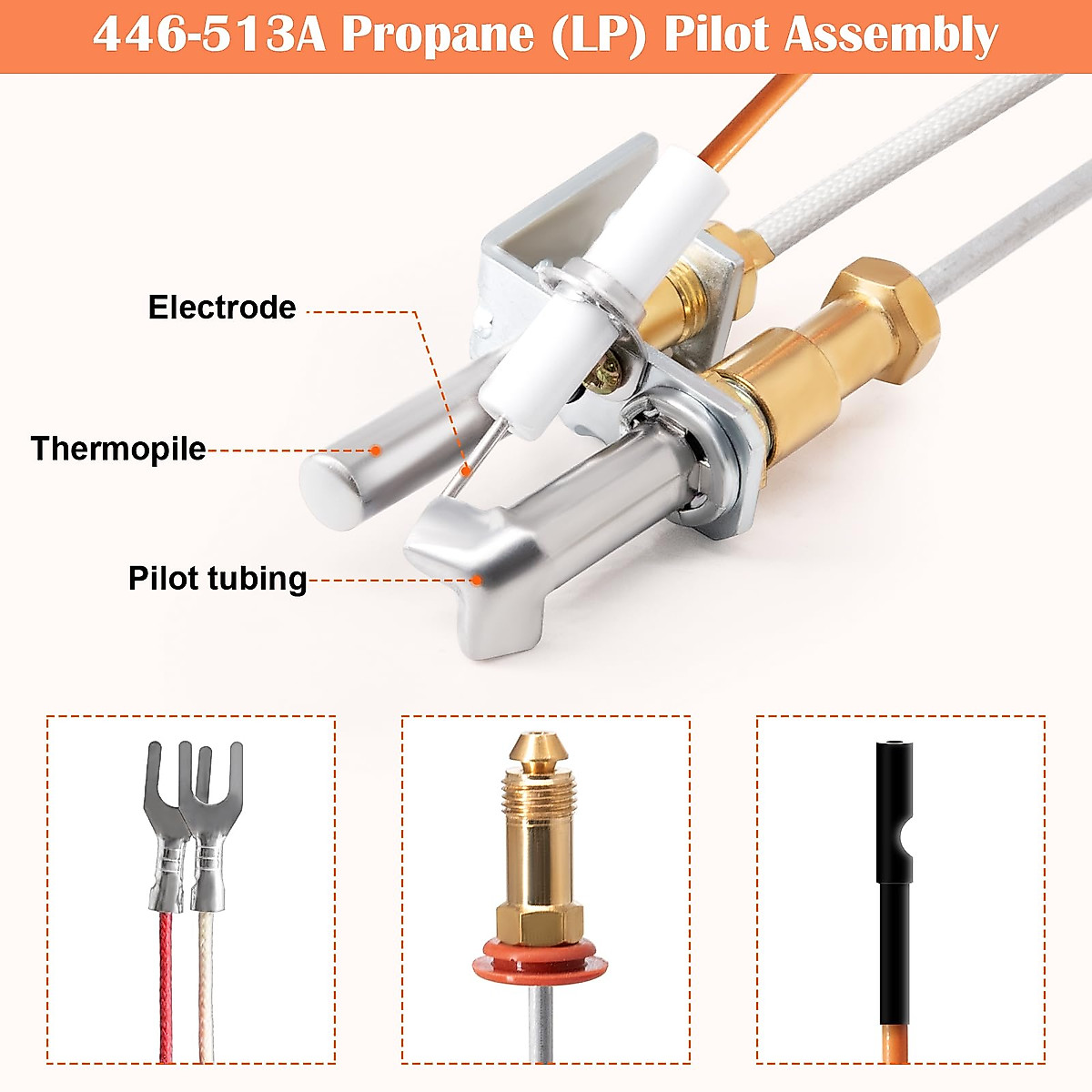 Hiorucet 446-513A Pilot Assembly Propane Gas Kit for Heat N Glo Fireplaces and Gas Log Sets, Heat-N-Glo SL2000, 4000, 5000, 6000 Model, SRV446-513A LP Pilot Assembly Replacement Parts with Thermopile.