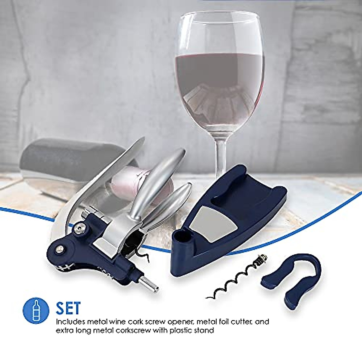 MichaelGraves Rabbit Vertical Levered Wine Bottle Opener – Holding Base, Extra Long Corkscrew and Foil Remover Included
