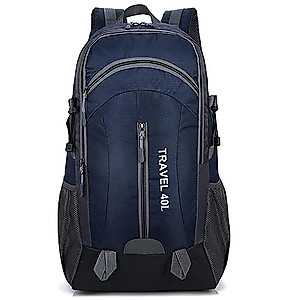 Lawei 40L Waterproof Hiking Backpack, Blue Lightweight Camping Backpacking Outdoor Sport Day Pack, Trekking Travel Backpacks for Men Women