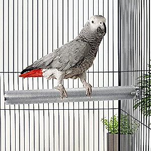 Wontee Bird Perch Stand Stainless Steel Parrot Cage Perch Accessories for Parakeets Cockatiels Conures African Greys Macaws Amazon Parrots (XL (11.8"x1.3")
