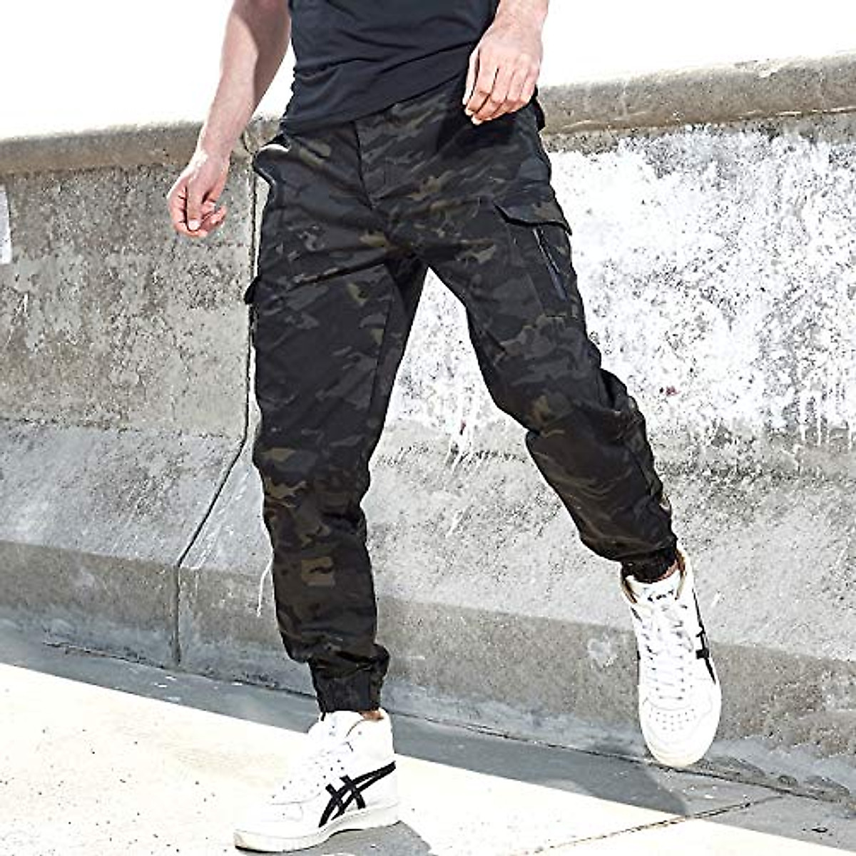 NAVEKULL Men's Camouflage Tactical Pants Waterproof Lightweight Ripstop Outdoor Hiking Tapered Cargo Pants