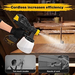 Cordless Paint Sprayer Compatible with Dewalt 20V MAX Battery, Handheld HVLP Paint Sprayer with 1200ML Container, Electric Paint Sprayer for Painting Ceiling, Fence, Cabinets, Walls (No Battery)
