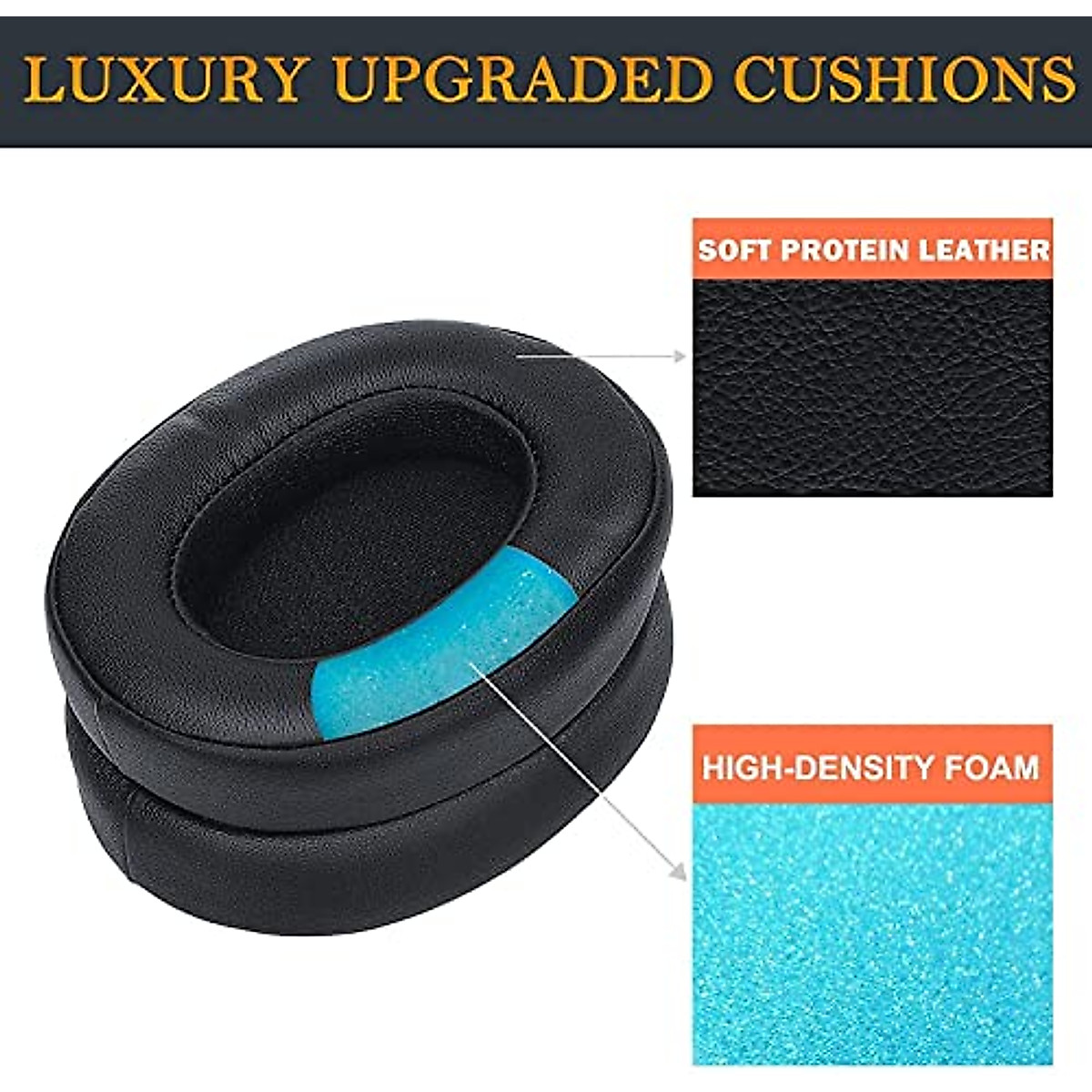 Hesh 3 Protein Leather Replacement Ear Pads Compatible with Skullcandy Crusher Wireless Crusher Evo Crusher ANC Hesh 3 Headphones Ear Cushions, Headset Earpads, Ear Cups Repair Parts-Black