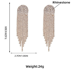 Jumwrit Rhinestone Tassel Earrings Bohemian Fringe Chandelier Earrings Long Rhinestone Earrings Statement Drop Earrings for Women（Silver）