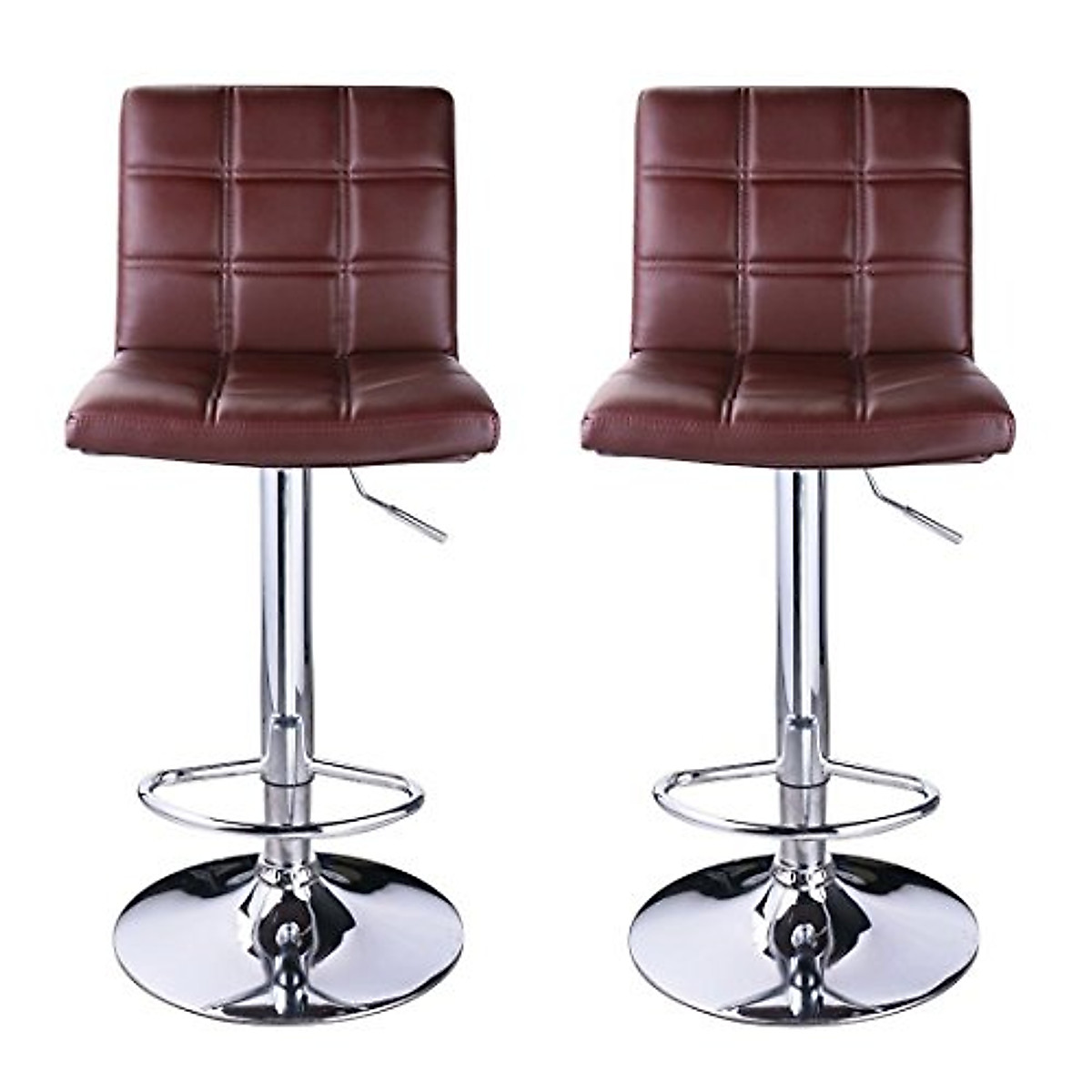 koonlert14 Contemporary Bar Stools Hight Adjustable Seat Hydraulic 360 Degree Swivel Sturdy Steel Frame Quadrate cushion Seat Dining Chair Bar Pub Stool Home Office Furniture - Set of 2 Brown #1935