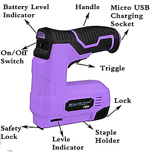 BHTOP Purple Cordless Staple Gun, 4V Power Brad Nailer/Staple Nailer，Electric Staple with Rechargeable USB Charger (Include 1500pcs Staples and 1500pcs Brad Nails)