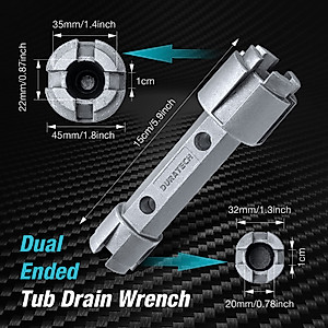 DURATECH 10"-17" Telescoping Basin Wrench with 1-3/8" to 2-1/2" Large Jaw Capacity & Tub Drain Remover Wrench Aluminum Alloy Drain Removal Tool, Dual Ended