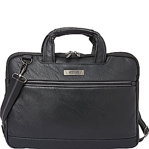 Kenneth Cole Reaction ProTec Faux Pebbled Leather Slim 16" Laptop Business Briefcase / Tablet Bag, Black