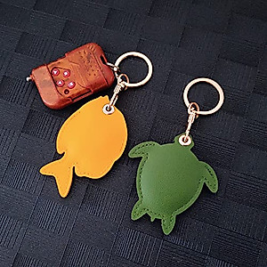 2 Pack Leather Airtag Keychain Case Holder, Cute Kawaii Accessories Suitable for Airtag (Fish-Turtle)