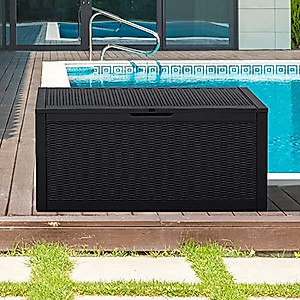 Rankok 100 Gallon Resin Deck Box Outdoor Waterproof Storage Box for Patio Furniture Outdoor Cushions Throw Pillows Garden Tools and Pool Toys With Handles (Black)