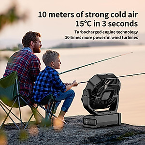 Socool Camping Fan with Light - 20000mAh Rechargeable Battery Fan, 112Hrs Max Run Time, 9 Speeds, Digital Display, Timer, Auto Oscillation, 270° Pivot & Hook for Camping, Power Outage, Hurricane