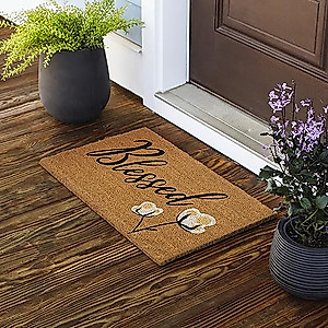 Avera Products | Blessed Cotton Bloom, Natural Coir Fiber Doormat, Anti-Slip PVC Mat Back | 29” x 17”