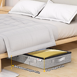 Under Bed Storage Containers,Underbed Storage 4.5 Inches Low Profile with Sturdy Sidewalls/Bottom for Clothes, Blanket, Pillows and Shoes,Storage Organizer with Lids, Under the Bed Storage Bags 2Pack